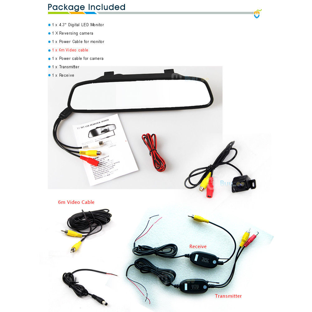 Wireless Rear View Camera Kit Mirror Monitor + Infra Red Reversing ...